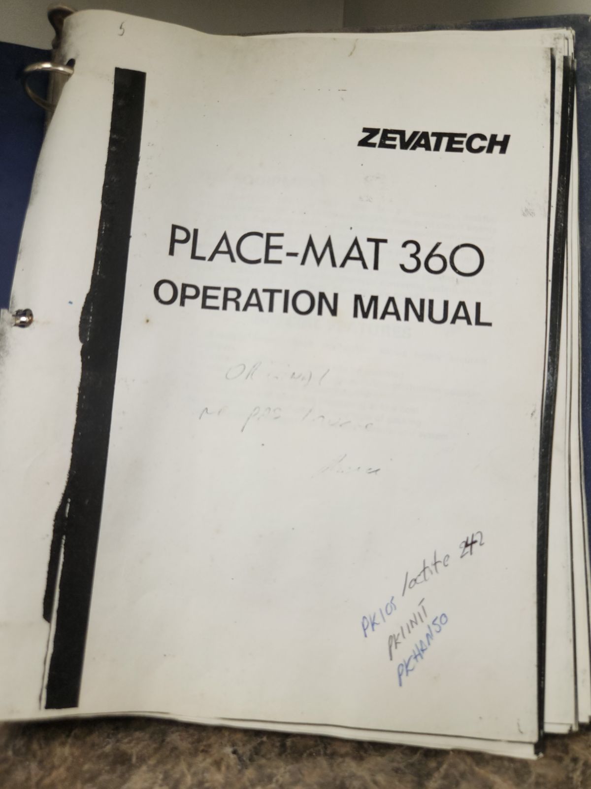 Zevatech Place-mat 360 Manual - Used SMT Equipment